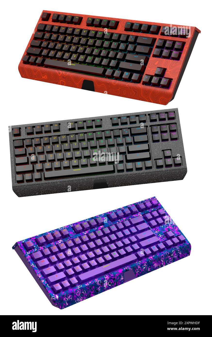 Collection of mechanical keyboards isolated on white background with ...