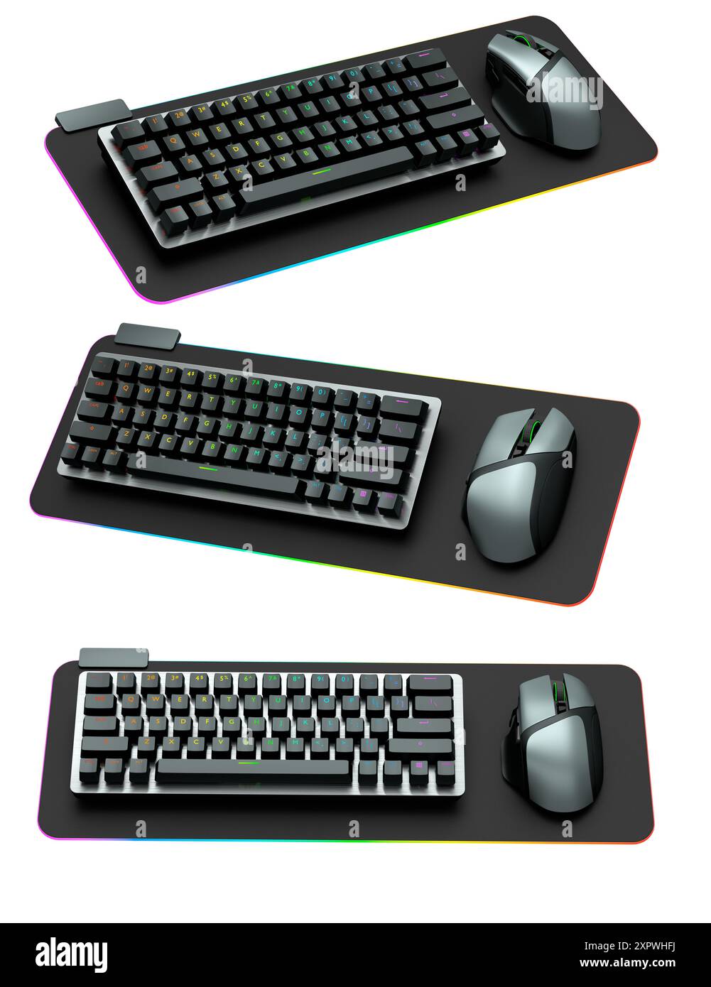 Collection of mechanical keyboards and mouse isolated on white ...