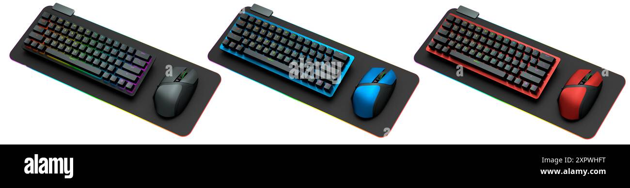 Collection of mechanical keyboards and mouse isolated on white ...