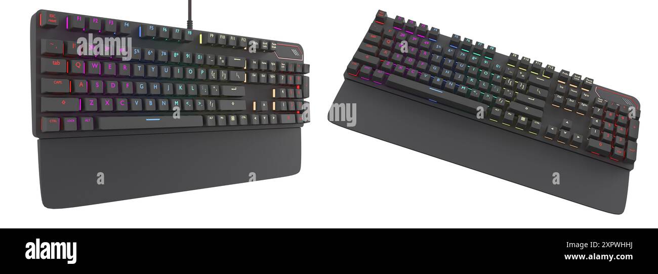 Collection of mechanical keyboards isolated on white background with ...