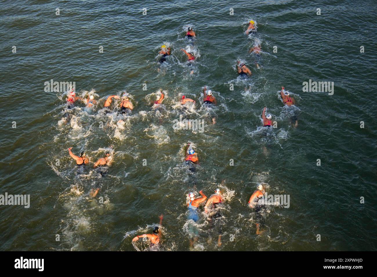 Athletes compete during the marathon swimming women's 10km competition ...
