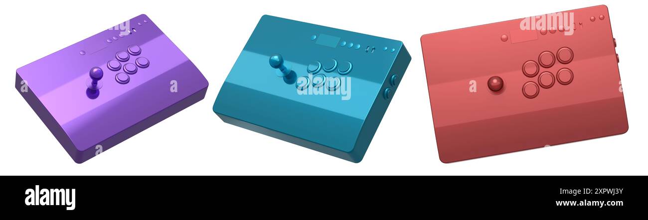 A set of arcade joysticks on isolated on white background with clipping ...