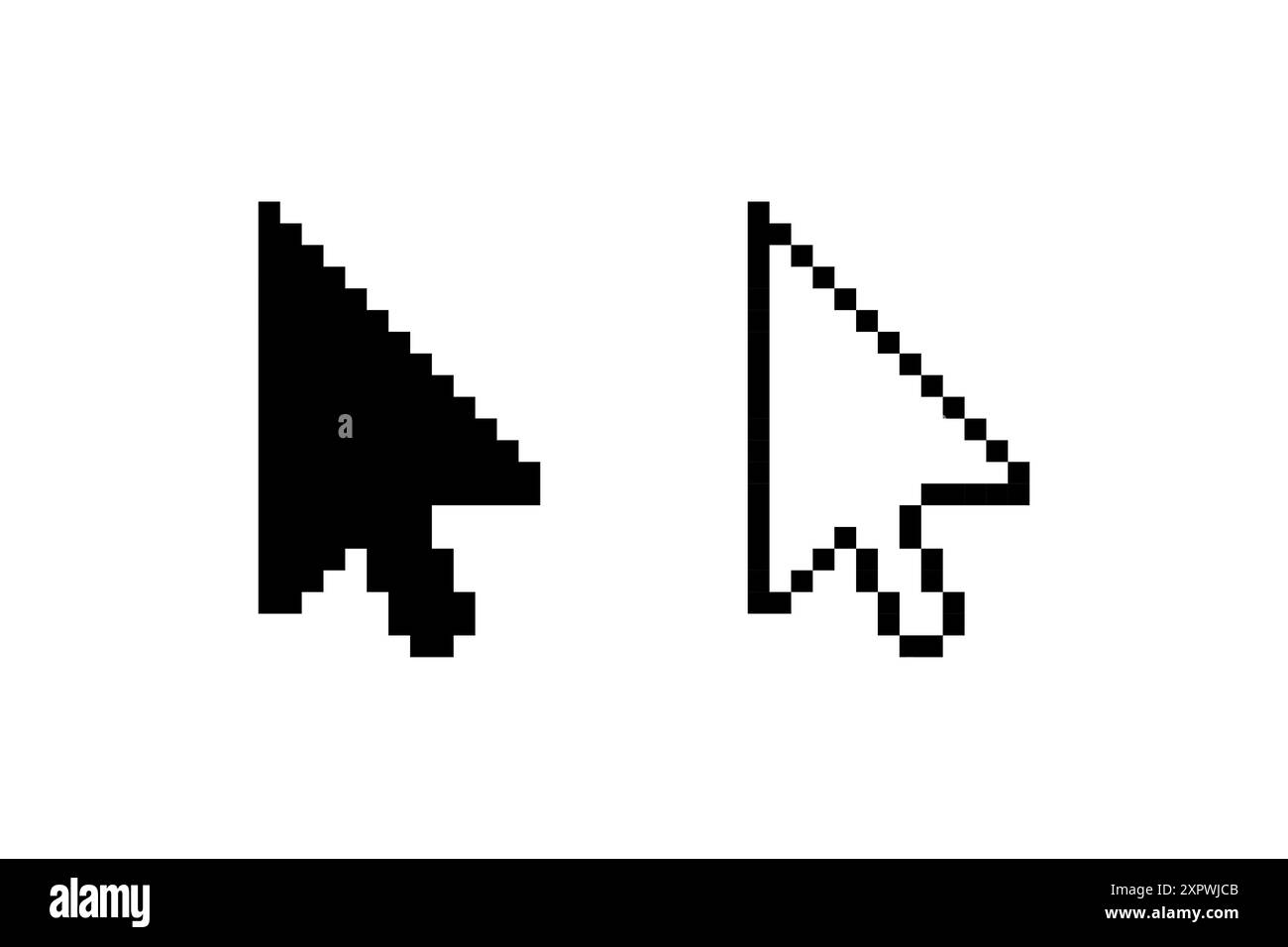 Black and white cursor arrow icons. Vector pixel art graphic isolated ...