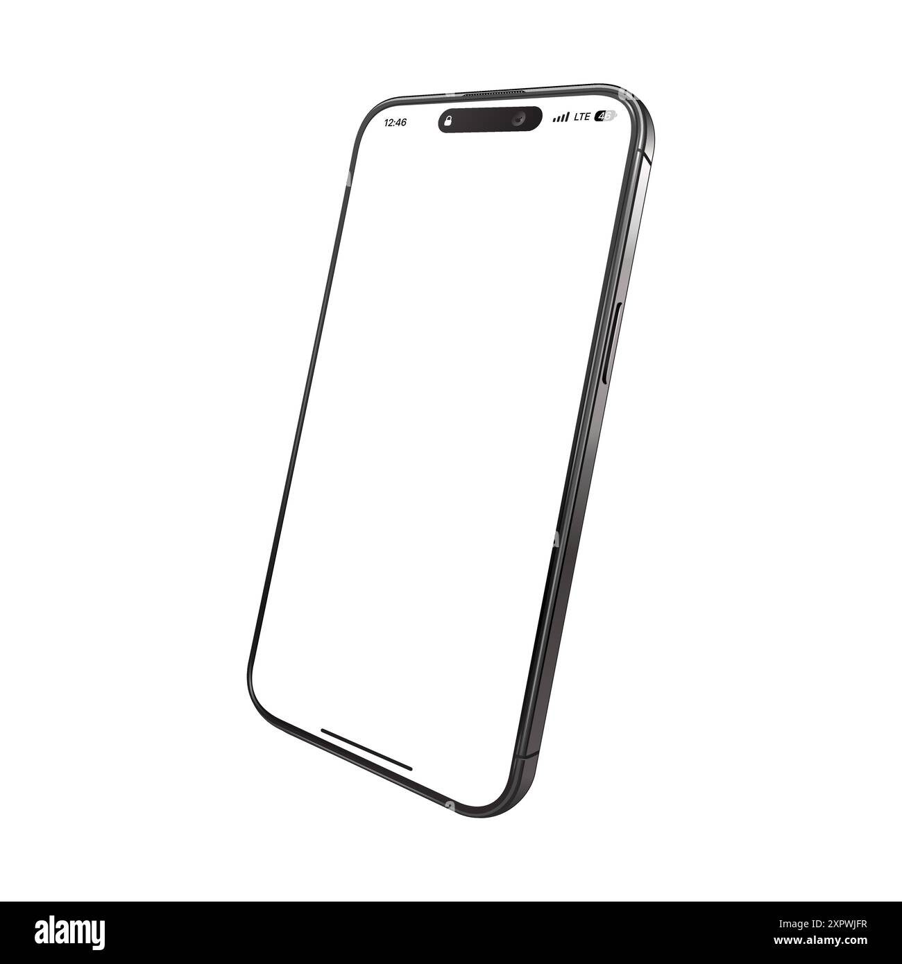 15 generation smartphone mockup with empty white screen. Angled view ...