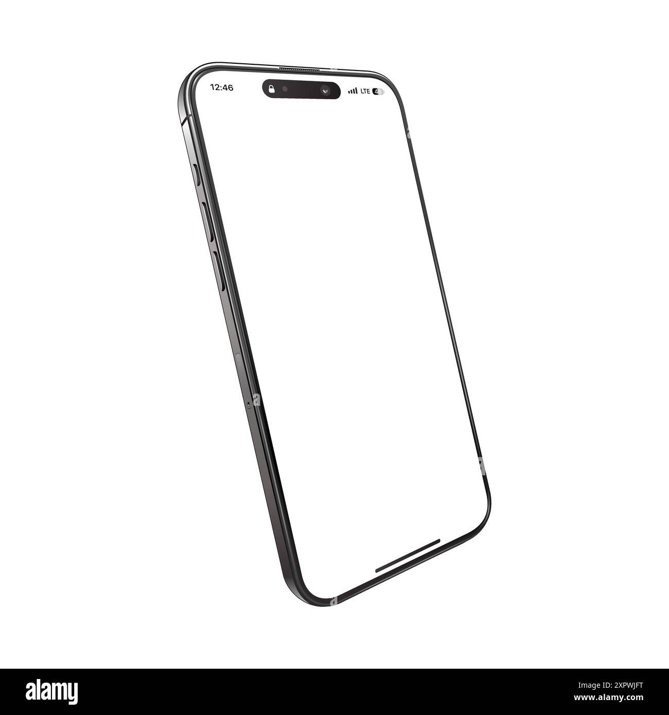 15 generation smartphone mockup with empty white screen. Angled view ...