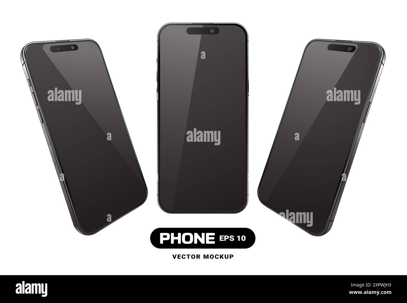 15 generation smartphone mockup with black screen from different view ...