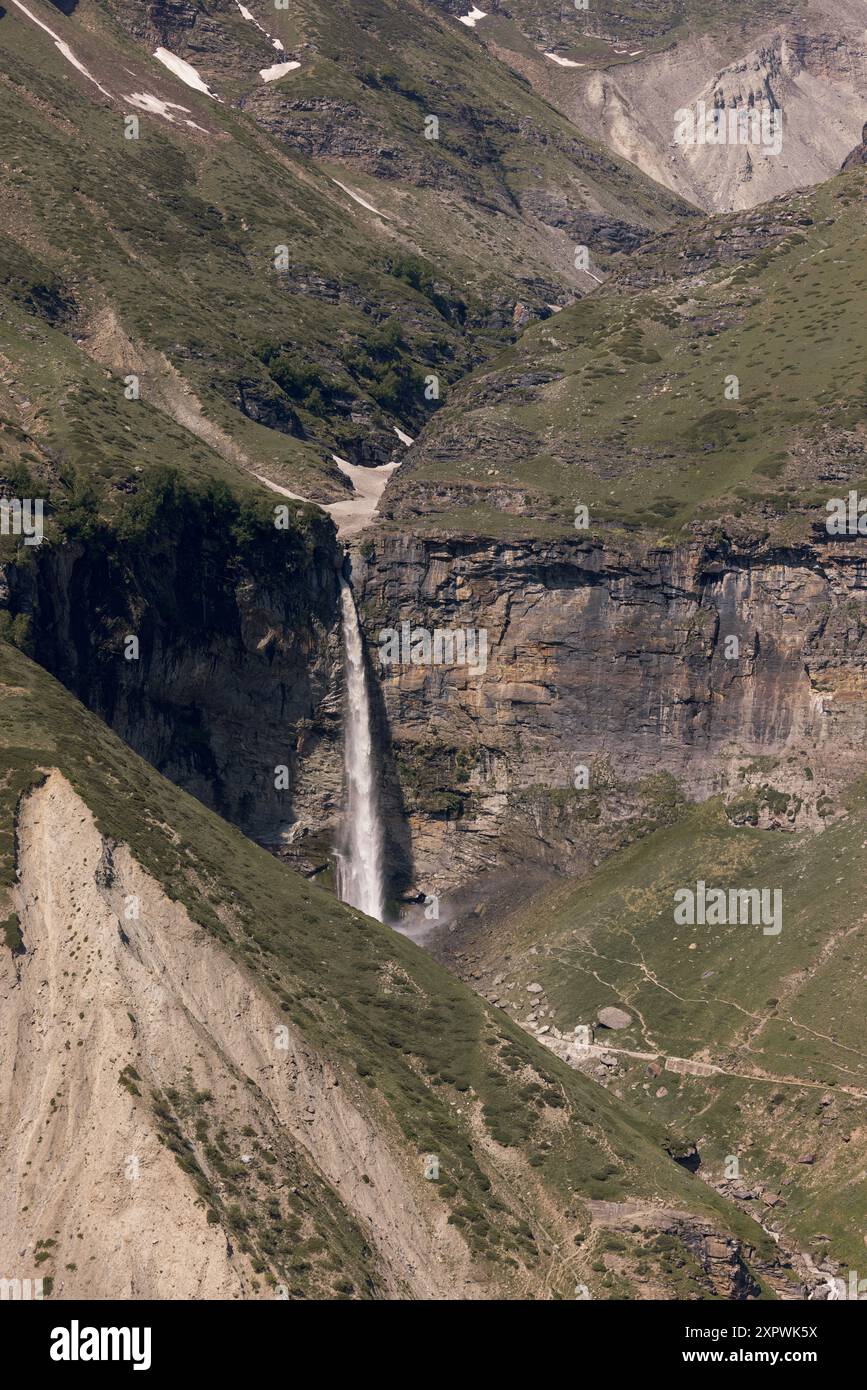 shot of majestic Sissu waterfall in Lahaul valley in Himachal Pradesh ...