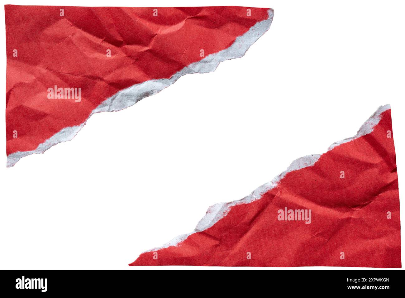 Torn red triangle shaped paper edge on white background with clipping ...
