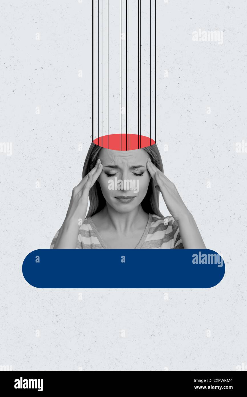 Vertical photo collage image young woman half head part fragment ...