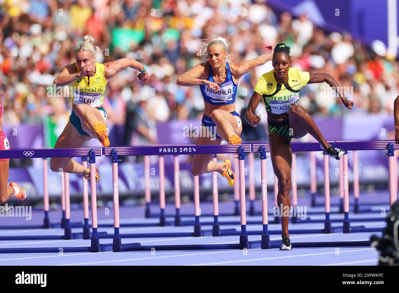 (L-R) CLAY Liz (AUS), HARALA Lotta (FIN), NUGENT Ackera (JAM), AUGUST 7 ...
