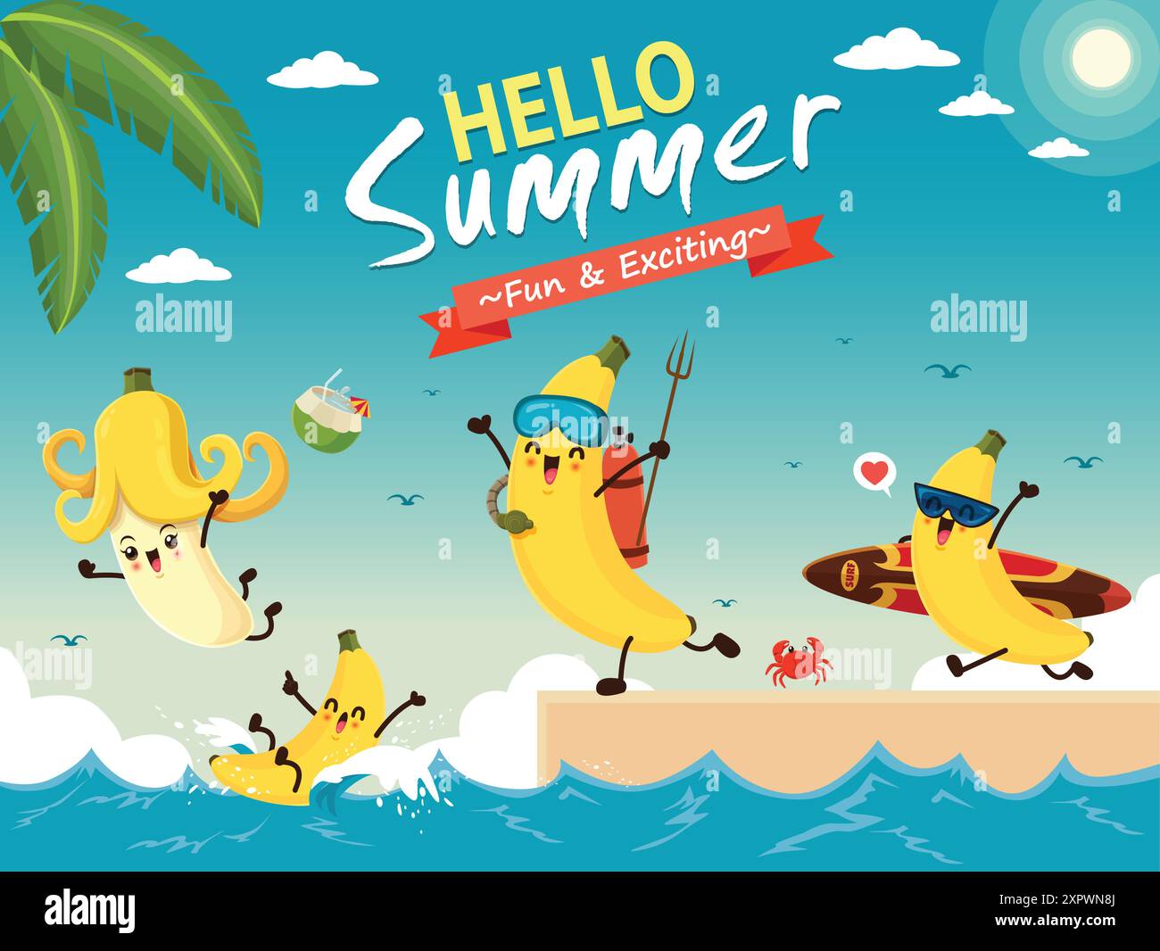 Vintage food poster design with banana character Stock Vector Image ...