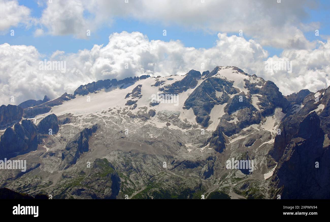 amazing view of MARMOLADA mountain glacier in the Dolomites which is ...