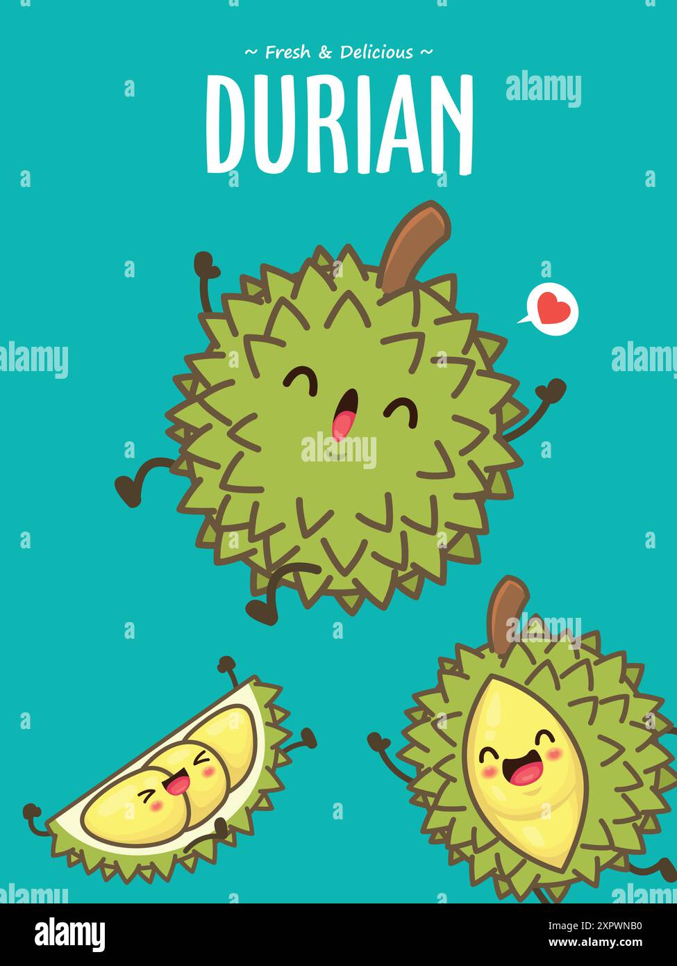 Vintage food poster design with durian character Stock Vector Image ...