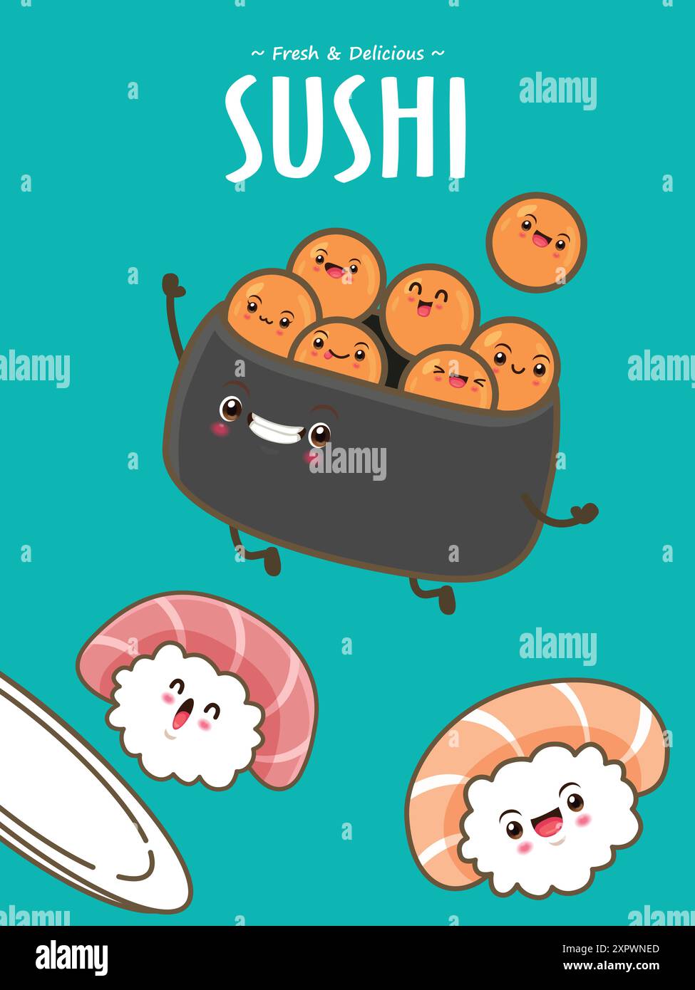 Vintage Sushi character poster design template Stock Vector Image & Art ...