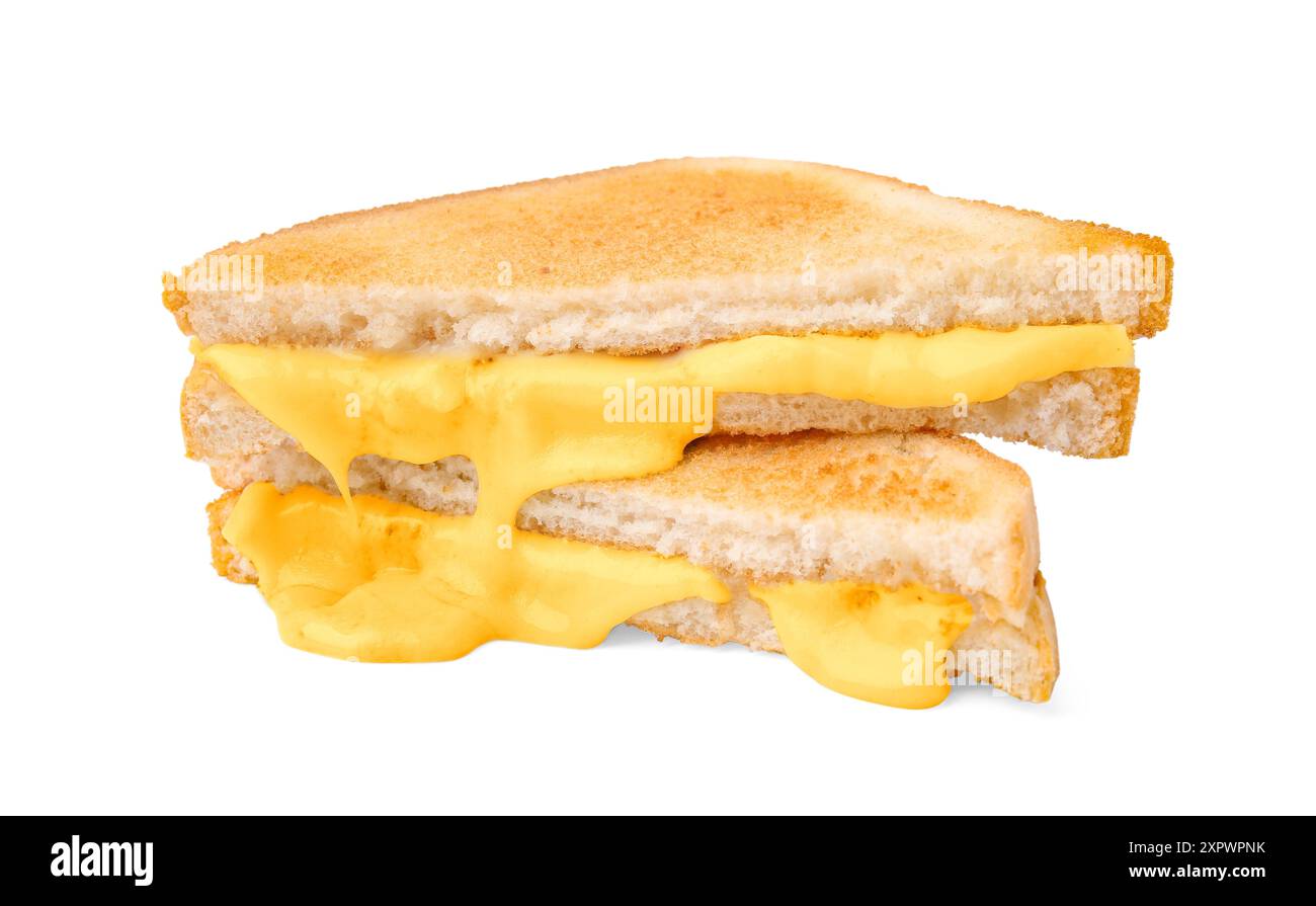 Pieces of toasted bread with melted cheese isolated on white Stock ...