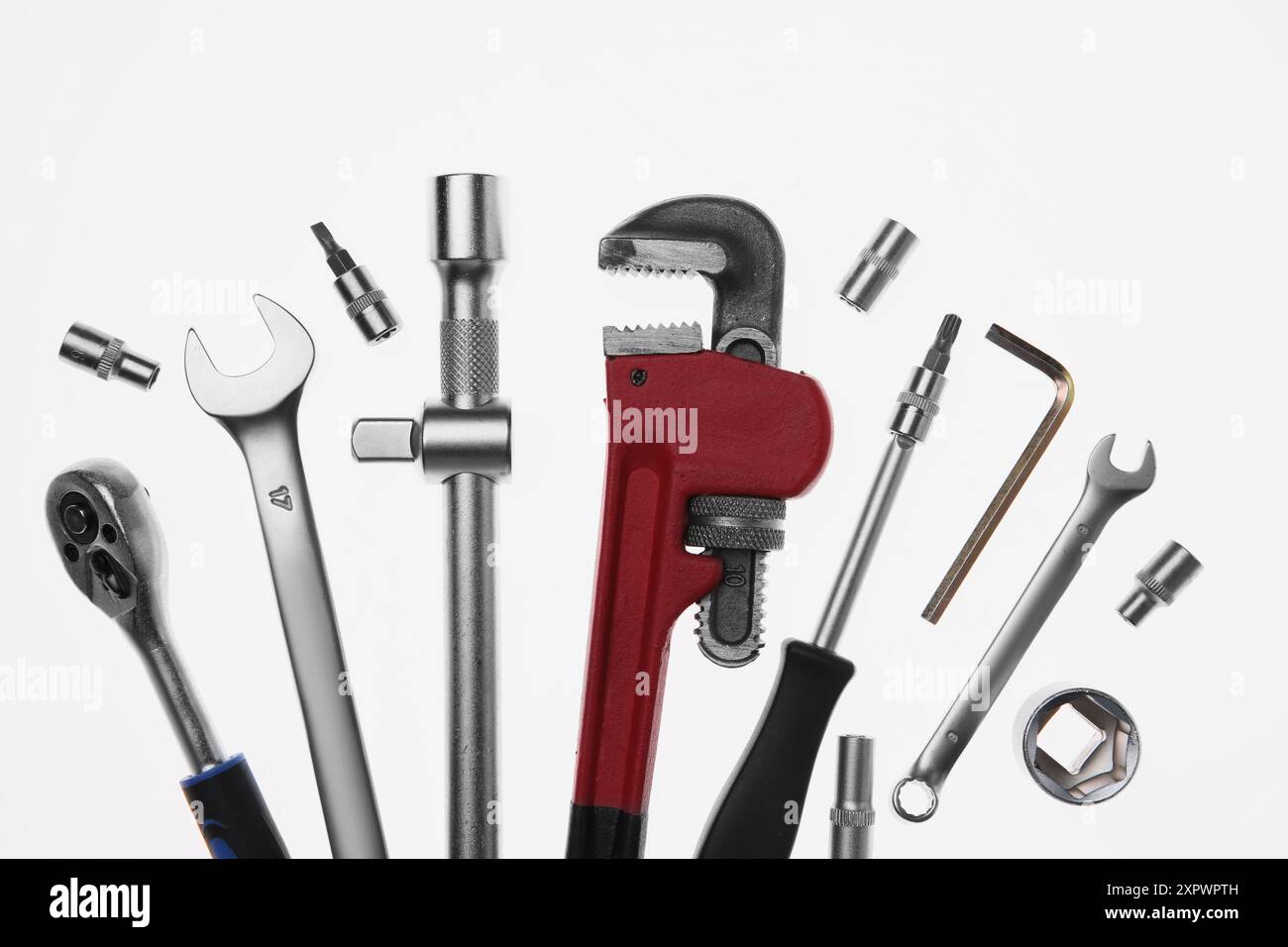 Set of auto mechanic's tools on white background, flat lay Stock Photo ...