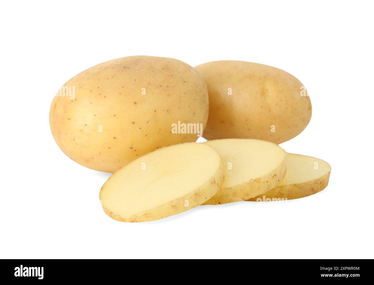 Fresh whole and cut potatoes isolated on white Stock Photo - Alamy
