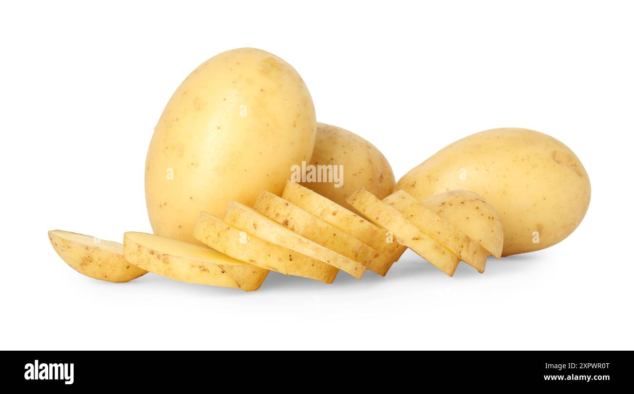 Fresh whole and cut potatoes isolated on white Stock Photo - Alamy