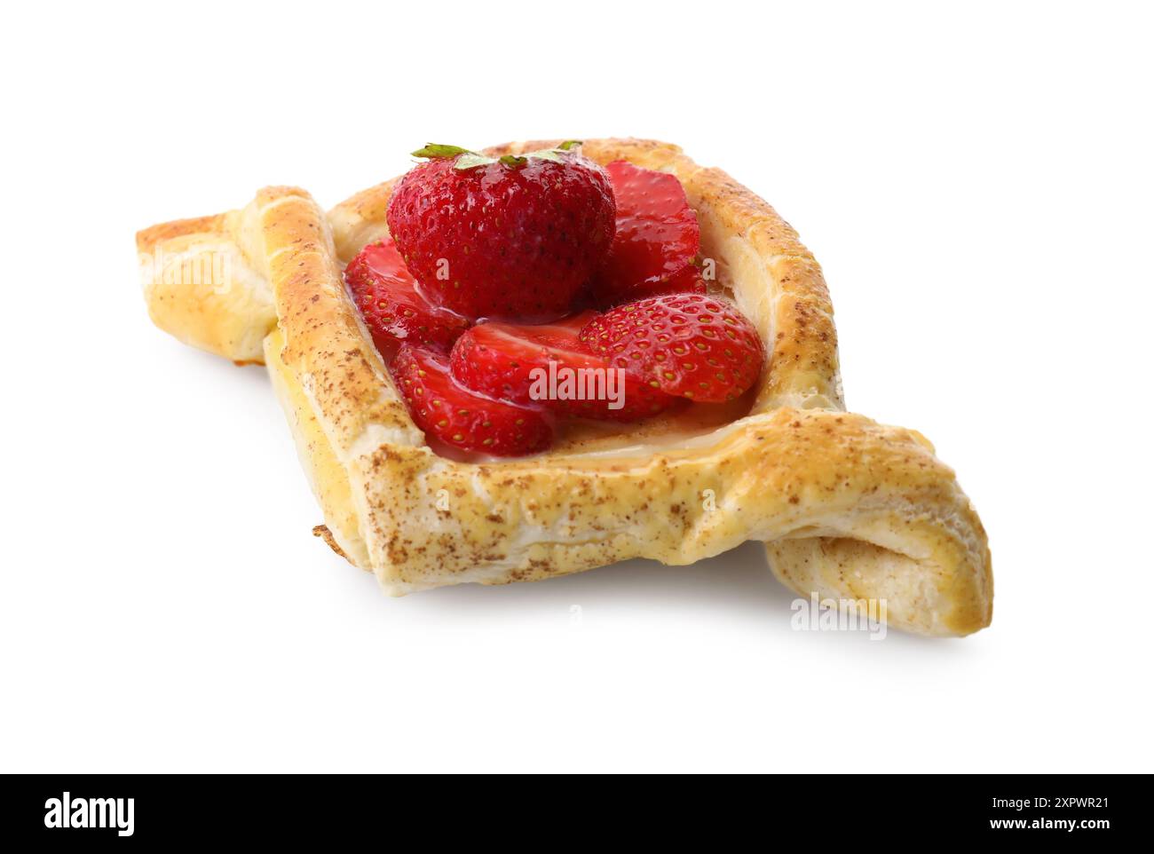 Tasty puff pastry with strawberries isolated on white Stock Photo - Alamy