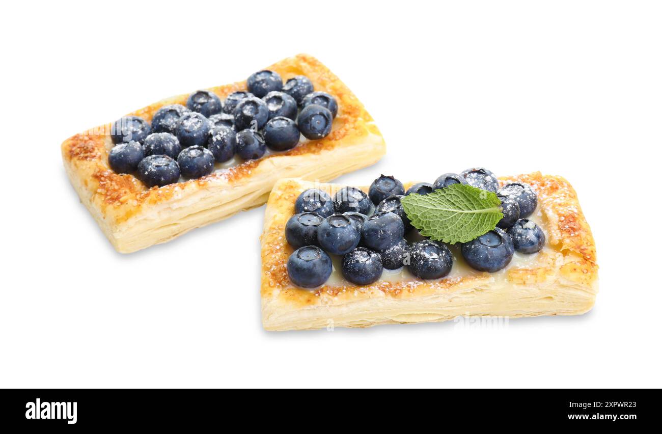 Tasty puff pastries with blueberries isolated on white Stock Photo - Alamy