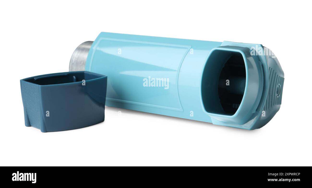 One inhaler isolated on white. Asthma treatment Stock Photo - Alamy