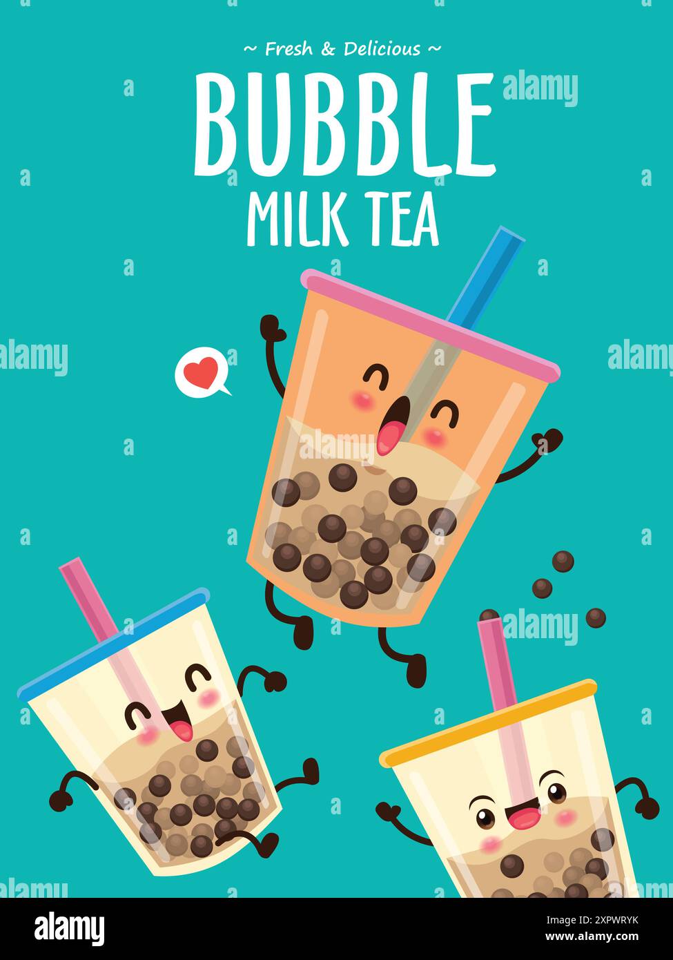 Vintage food poster design with vector bubble milk tea character Stock ...