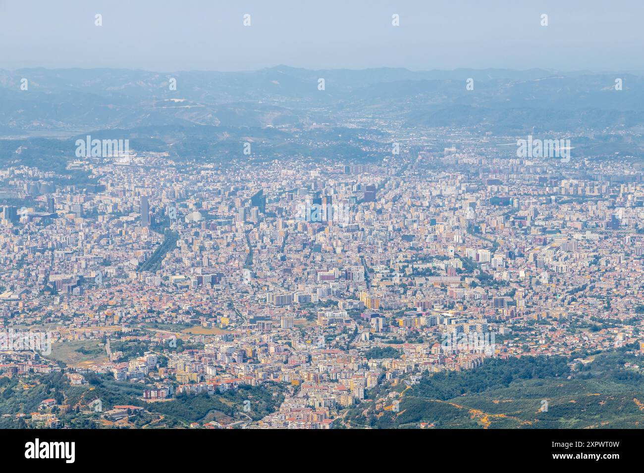 A view over the capital city Tirana. seen from the mount Dajti, the ...