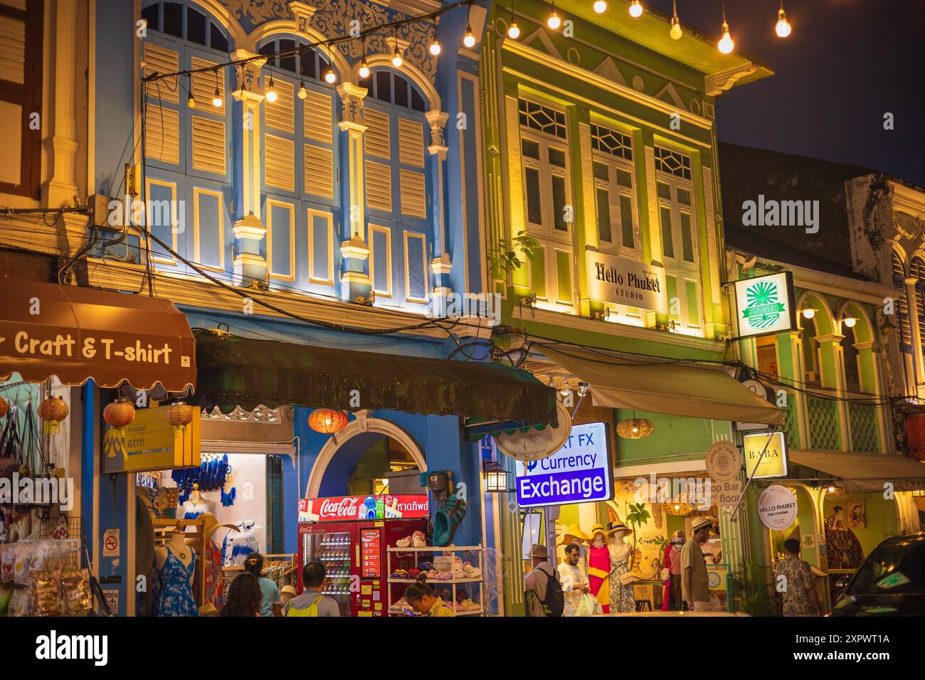 Phuket, Thailand. Night view of old town with Sino-Portuguese Buildings ...