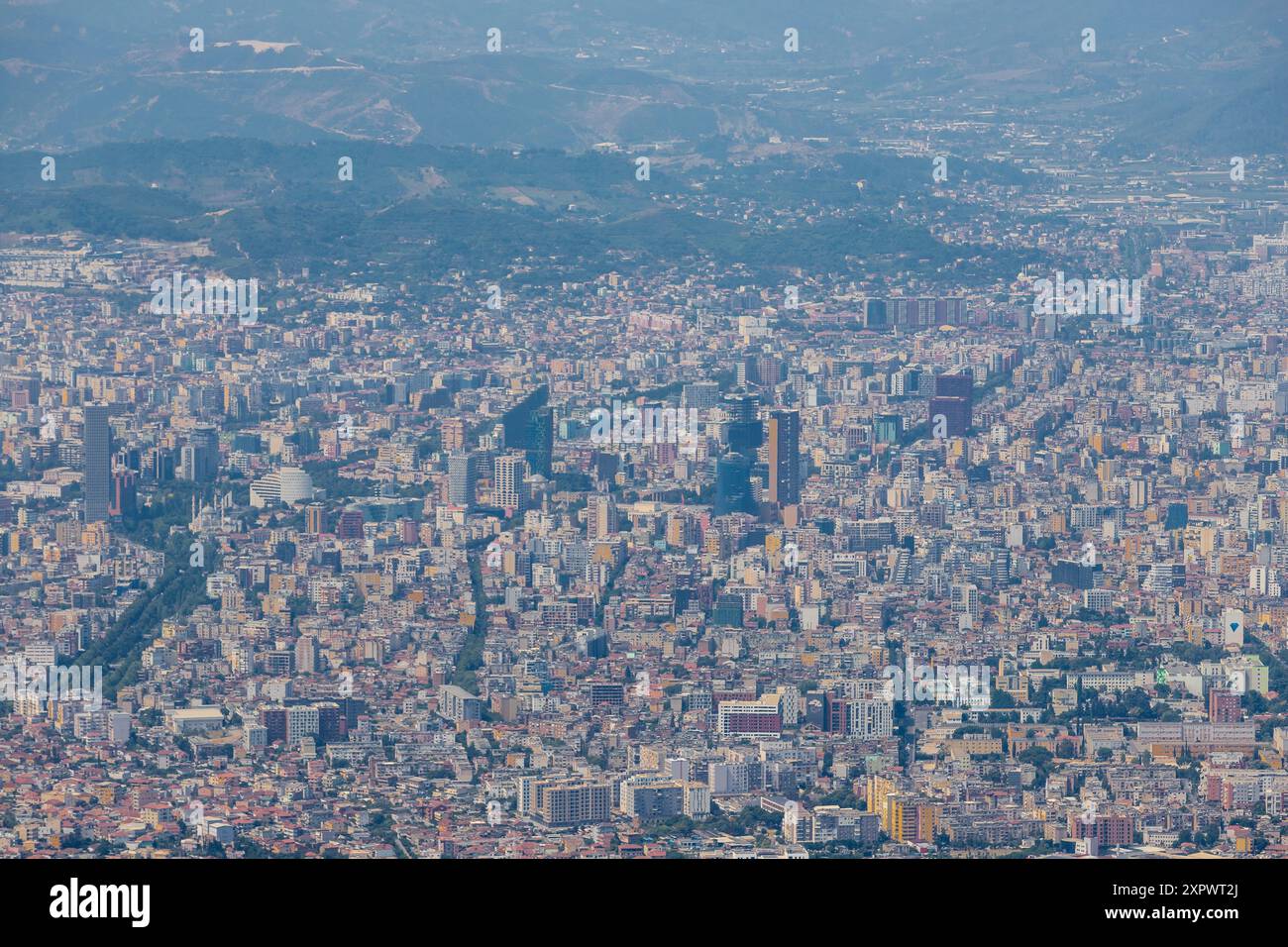 A view over the capital city Tirana. seen from the mount Dajti, the ...