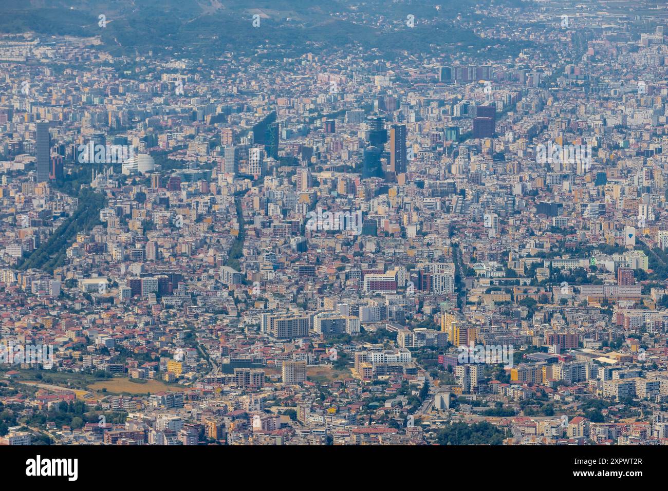 A view over the capital city Tirana. seen from the mount Dajti, the ...