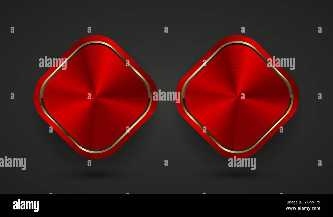 2 Red abstract rectangle buttons template with metal texture (chrome ...
