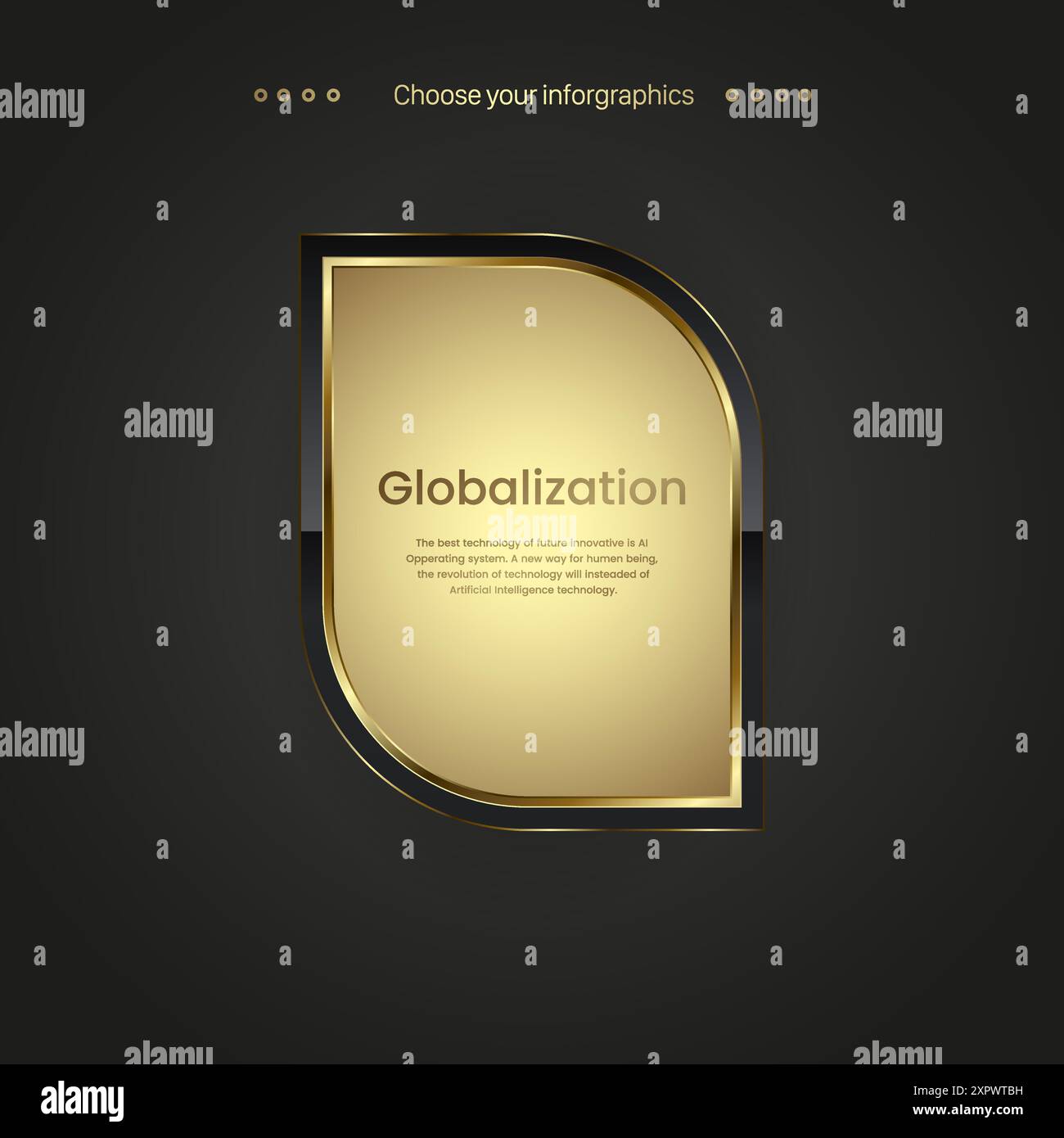 A premium button infographic, golden icon on dark gradient background ...