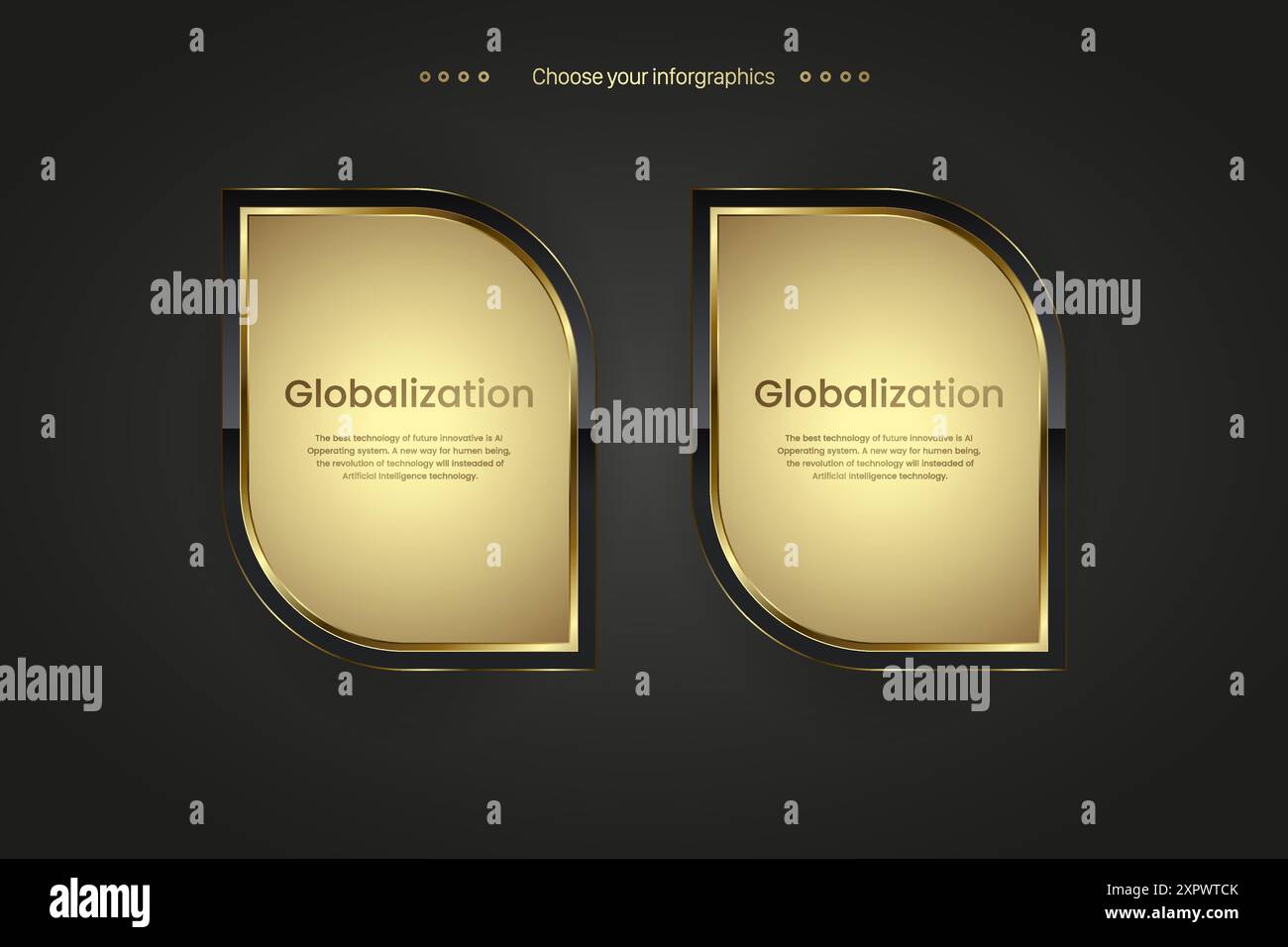Set of two premium buttons infographic. Two golden icon on dark ...