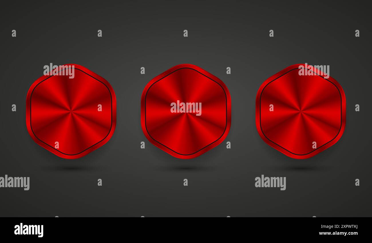 Set of three red Hexagon shapes Red Abstract button, red blank button ...
