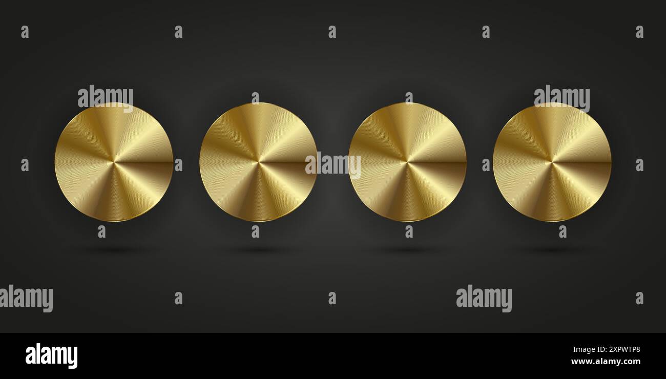 Set of Luxury gold circle realistic metal button button vector ...