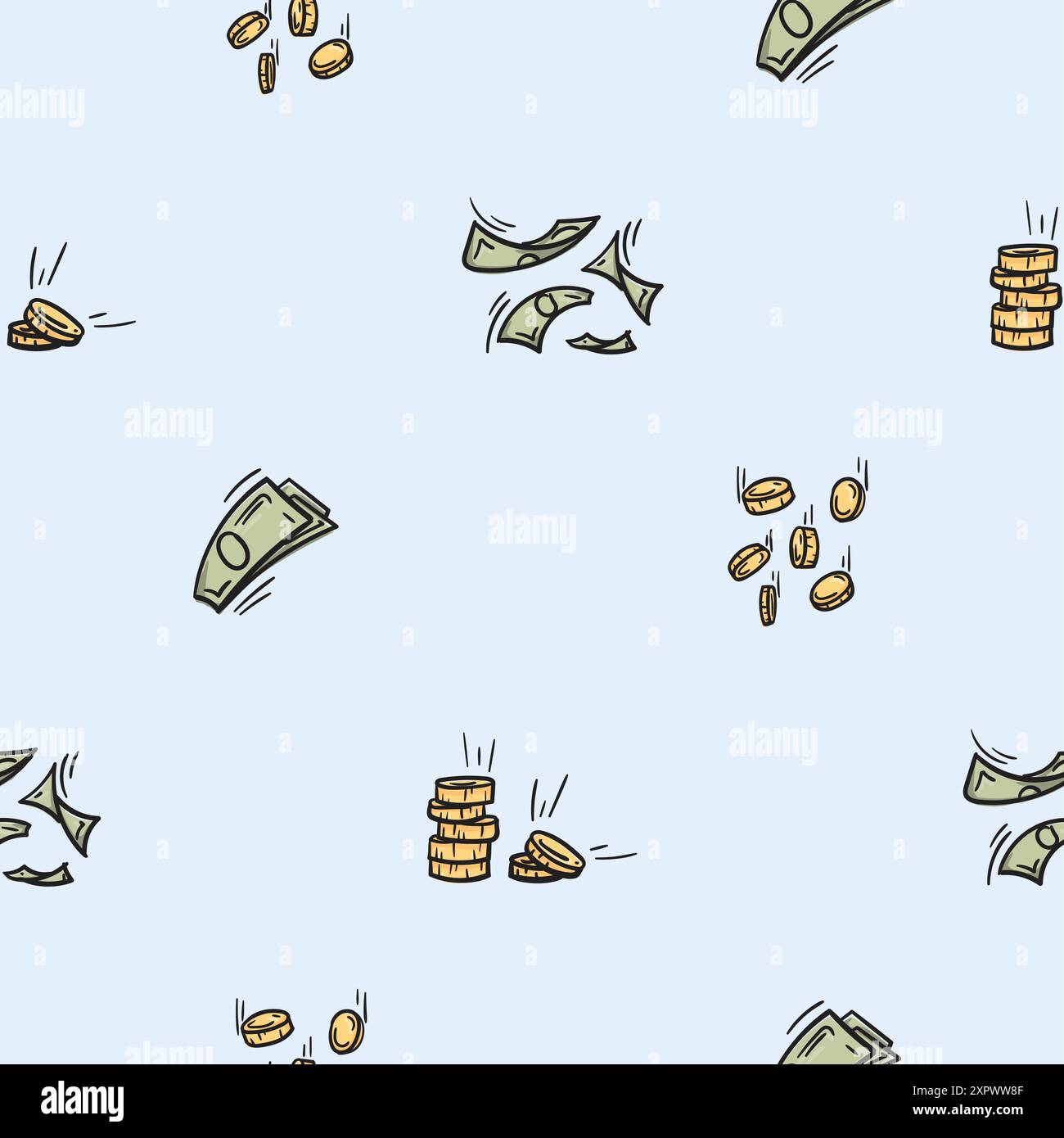 Money rain seamless pattern sketch dollar banknotes and coins hi-res ...
