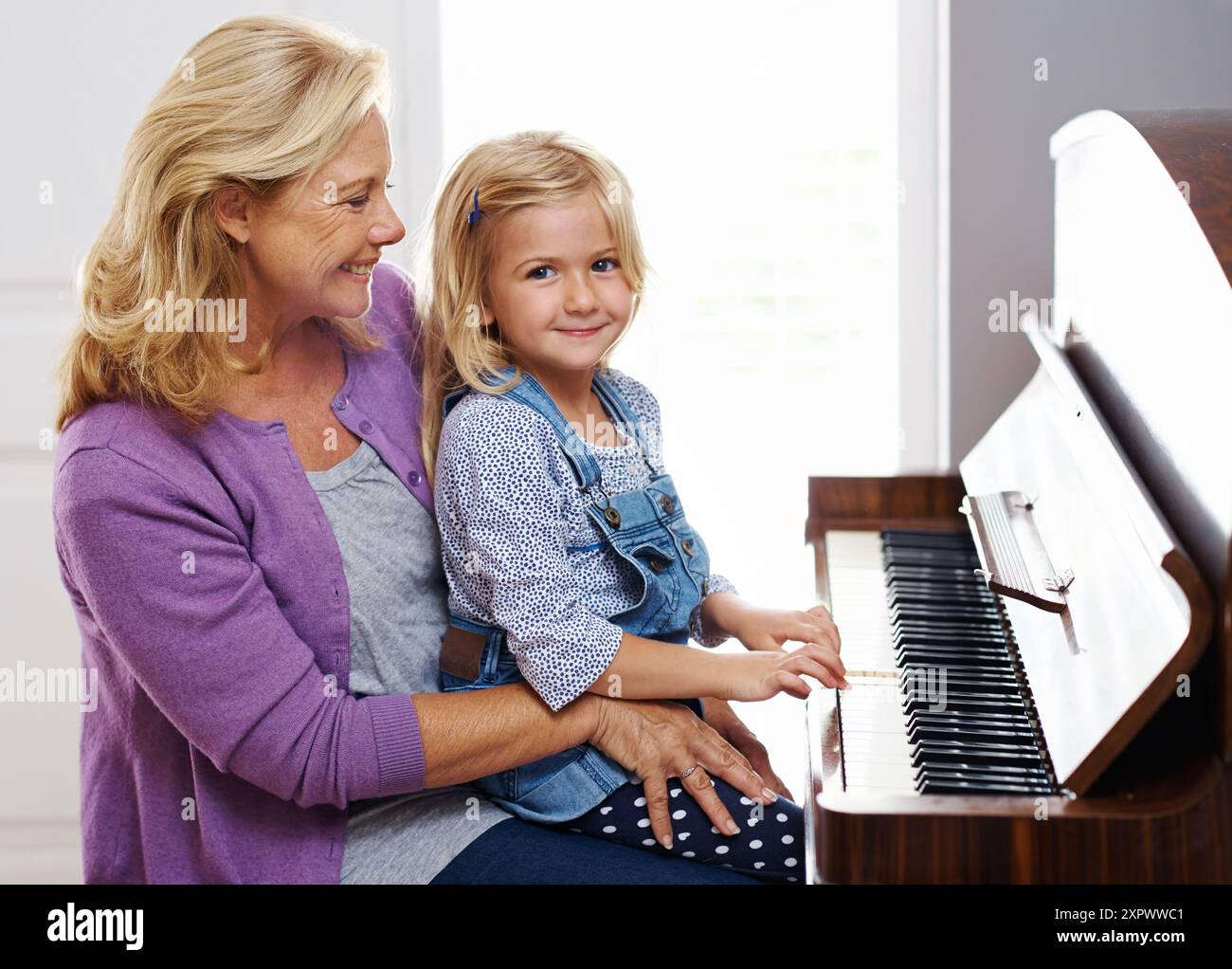 Piano, family and learning in home for music, development and portrait ...