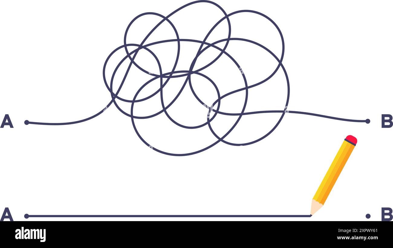 Complex and easy simple way from point A to B vector illustration Stock ...