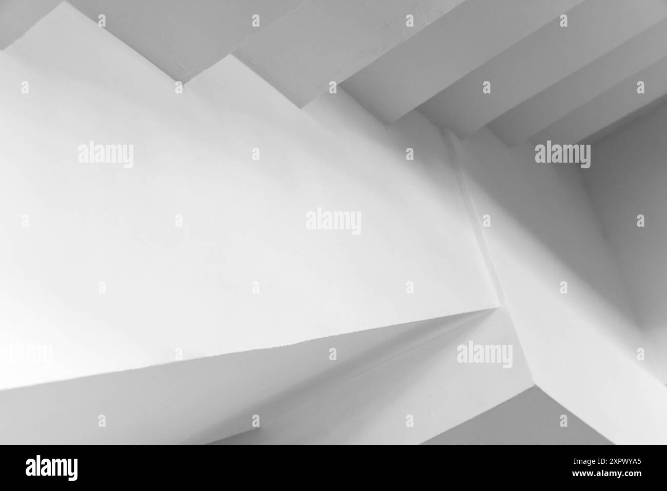 Abstract architecture background photo. White stairs, empty interior ...