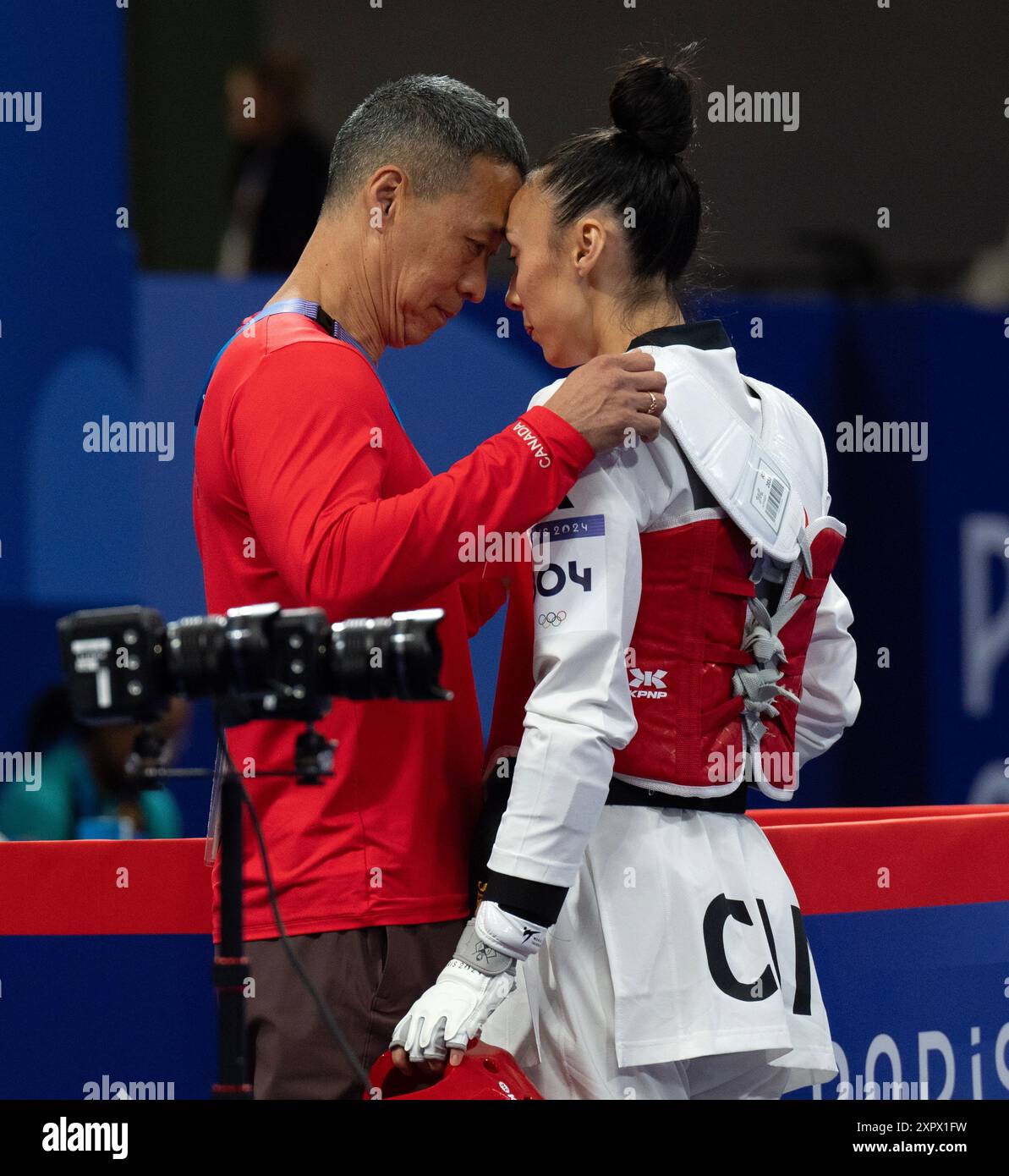 Paris, France. 08th Aug, 2024. Canada's Skylar Park and her father and coach Jae Park are seen ...