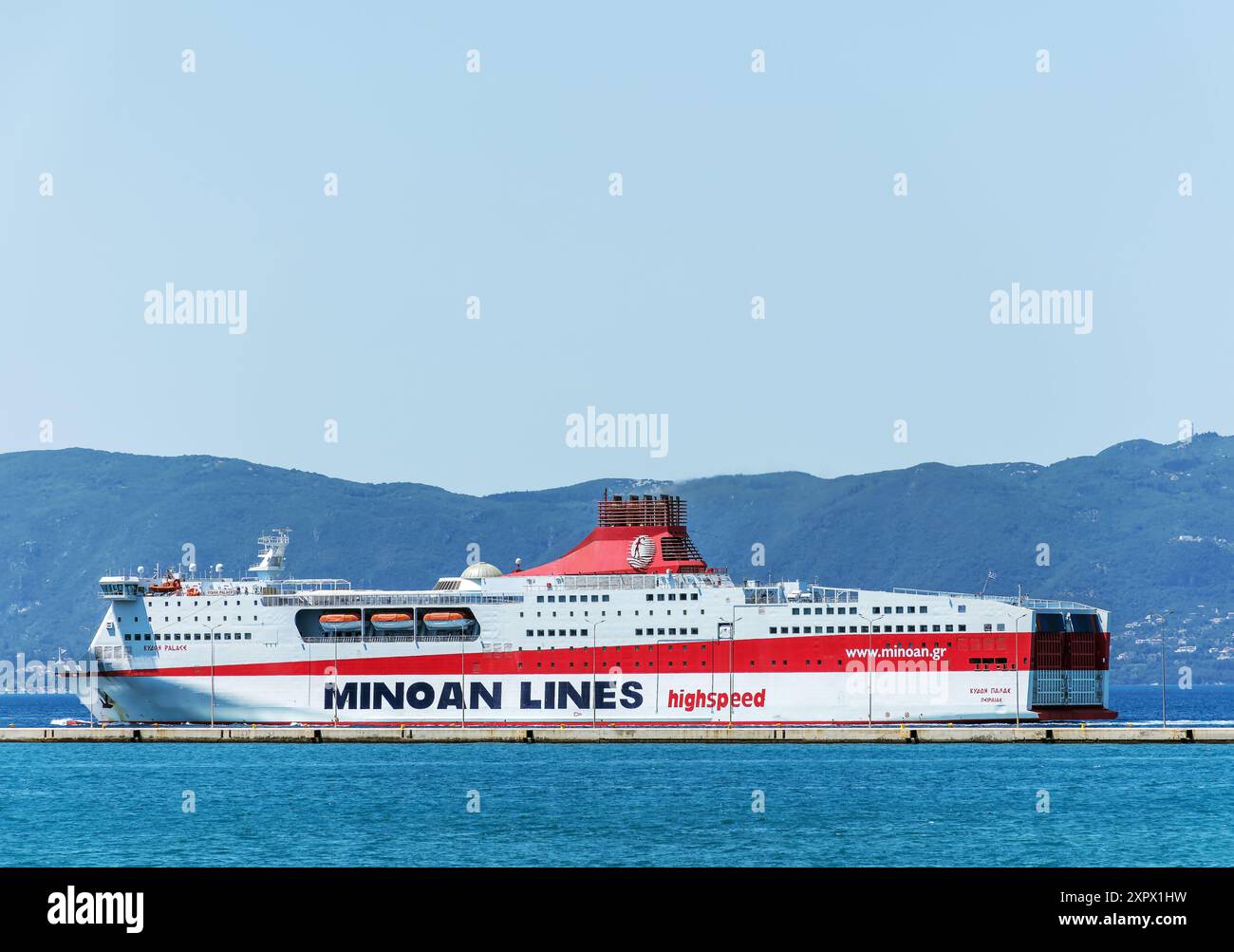 The ferry MINOAN Lines is anchored at the city port in Corfu, Greece Stock Photo - Alamy