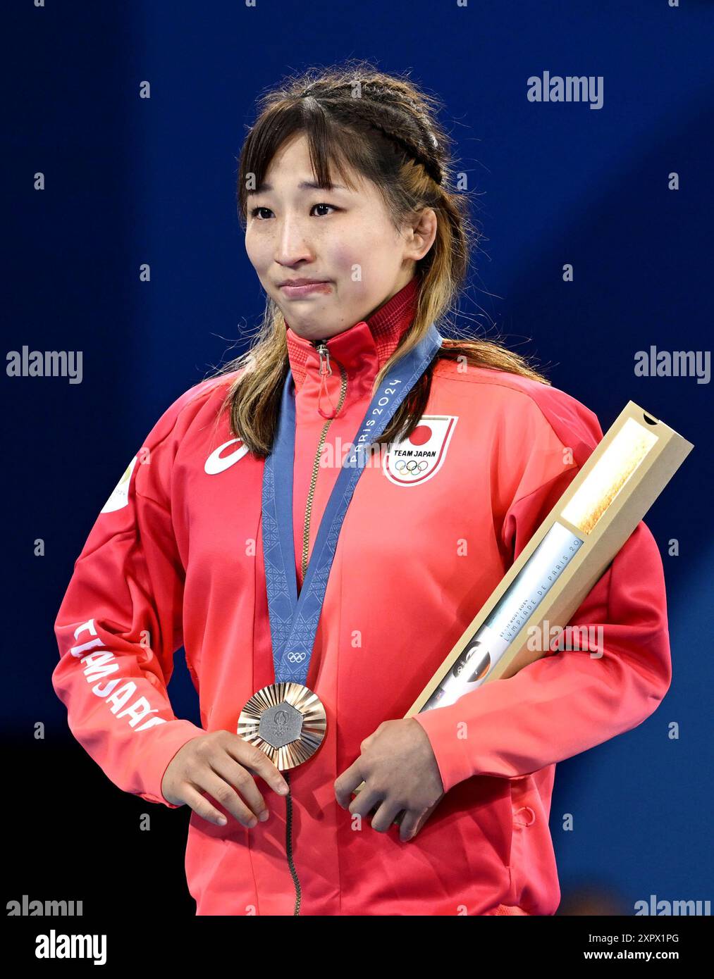 Yui Susaki of Japan reacts on the podium after winning bronze in the ...