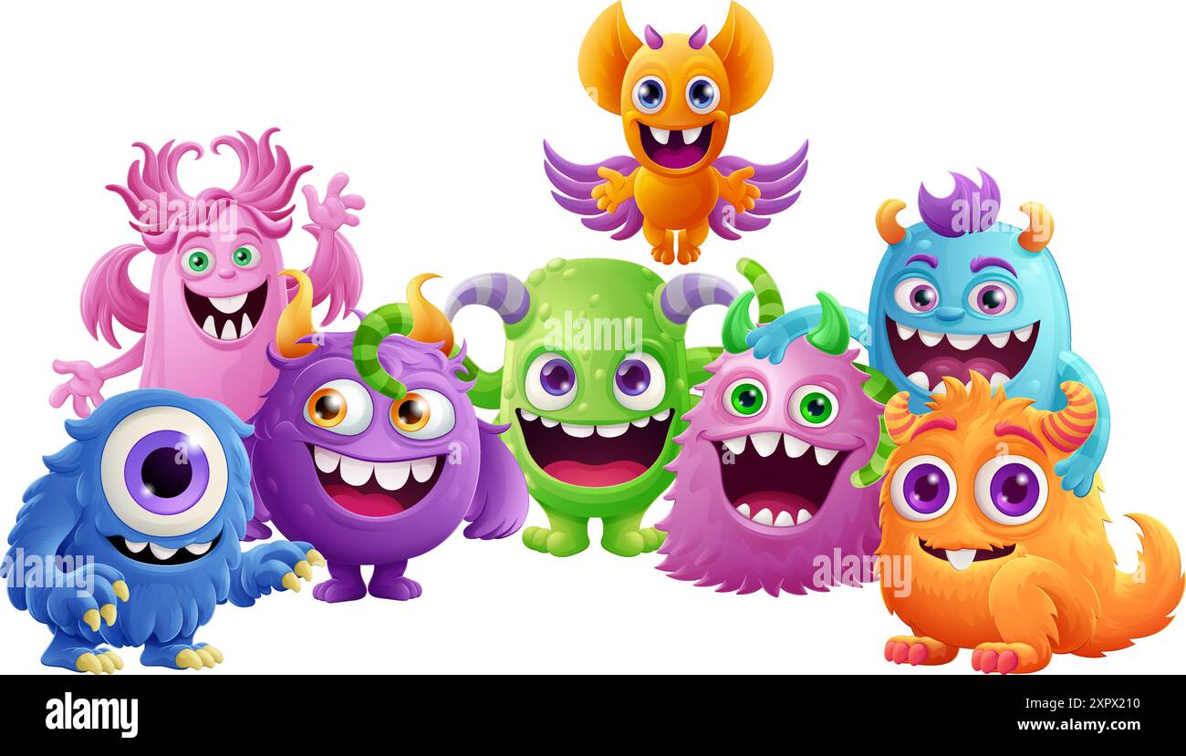 Cute Monsters or Aliens Friends Cartoon Characters Stock Vector Image ...