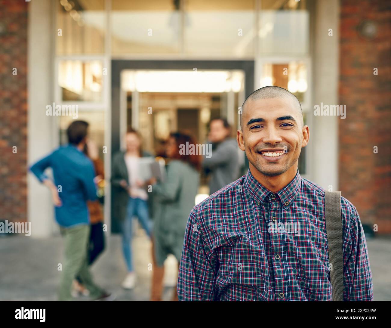 Portrait, happy man or student on outdoor campus in university for ...