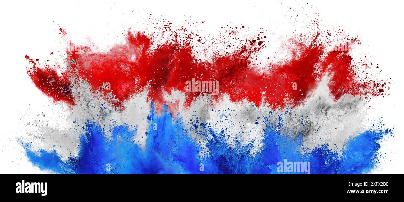 colorful flag of netherlands with red white and blue color holi paint ...