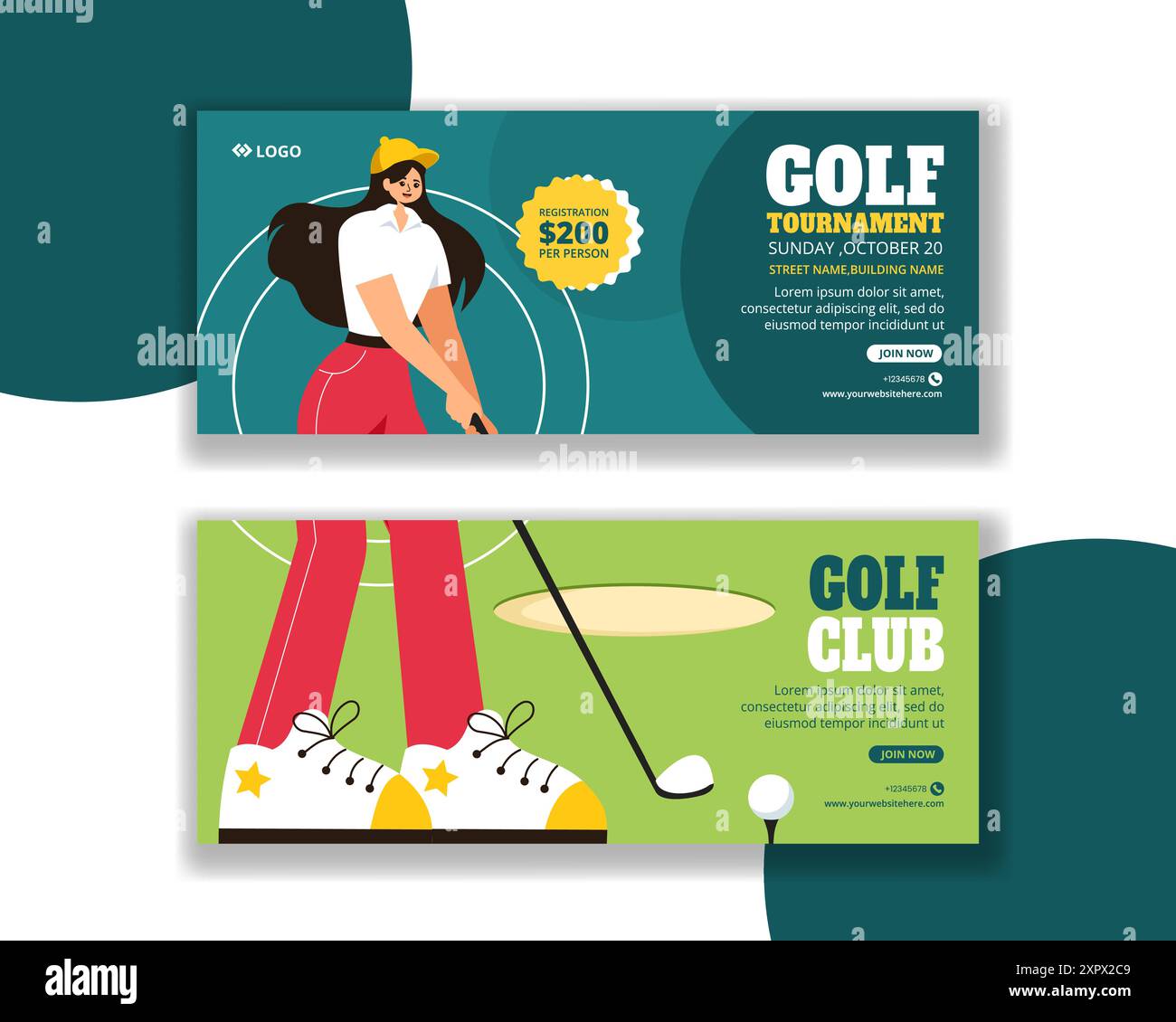 Golf Sport Horizontal Banner Flat Cartoon Hand Drawn Templates ...