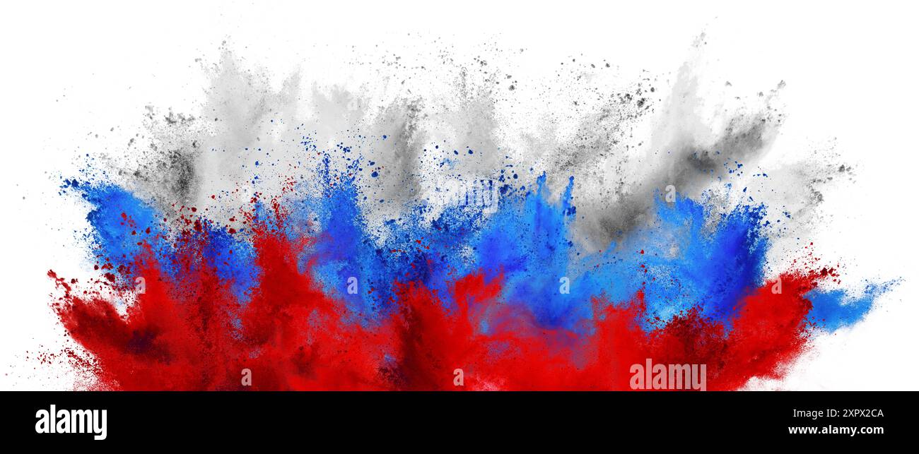 flag of russia with red blue and white color holi paint powder ...