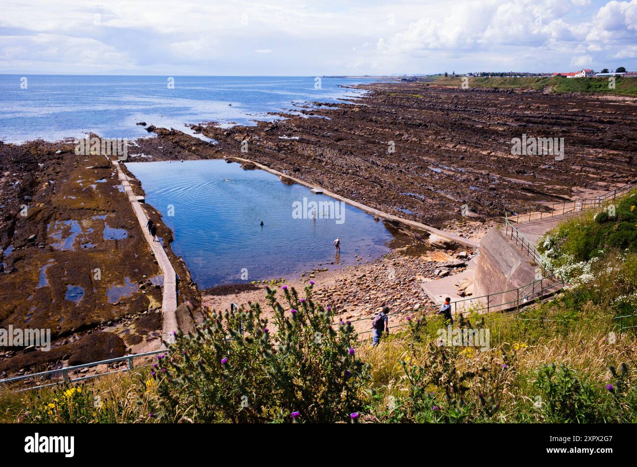 The outdoor seawater swimming pool at Pittenweem, Scotland with St ...