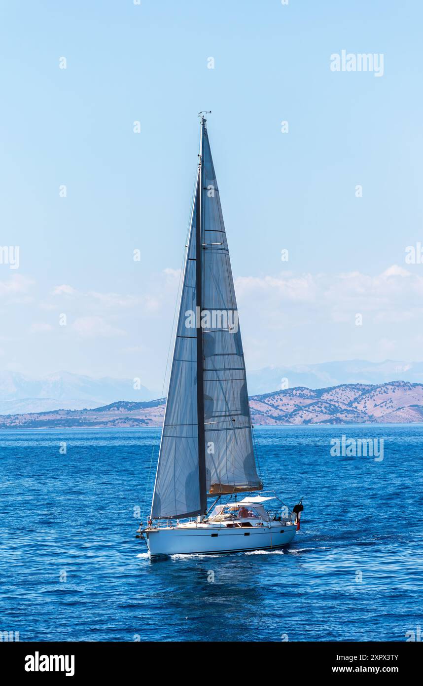 Corfu, Greece, sailboat in the Corfu Strait Stock Photo - Alamy