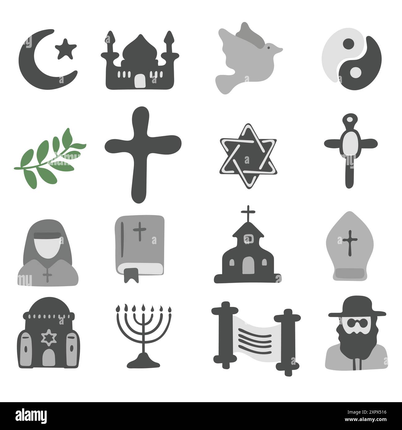 set of doodle religion symbols illustration vector isolated on white ...